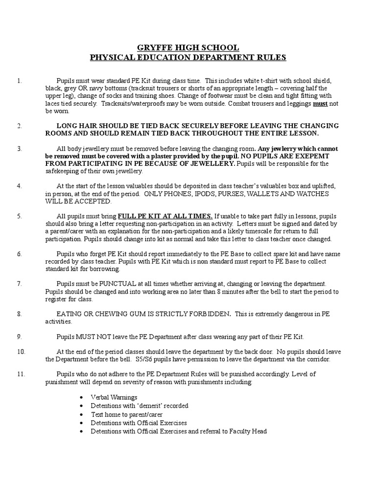 Pe Rules | PDF | Shoe | Physical Education