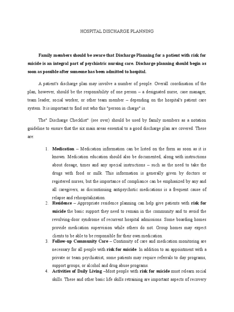 Hospital Discharge Planning | PDF | Psychiatry | Mental Health