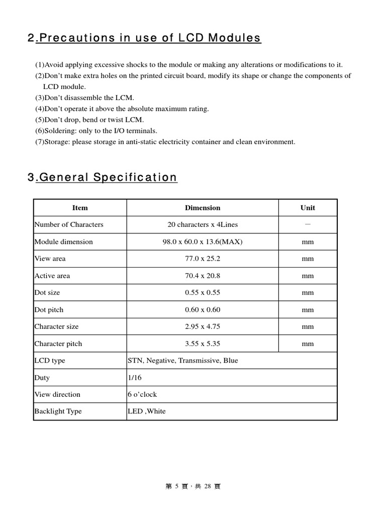 Datasheet - LCD 20x4 Generico | PDF | Liquid Crystal Display | Humidity