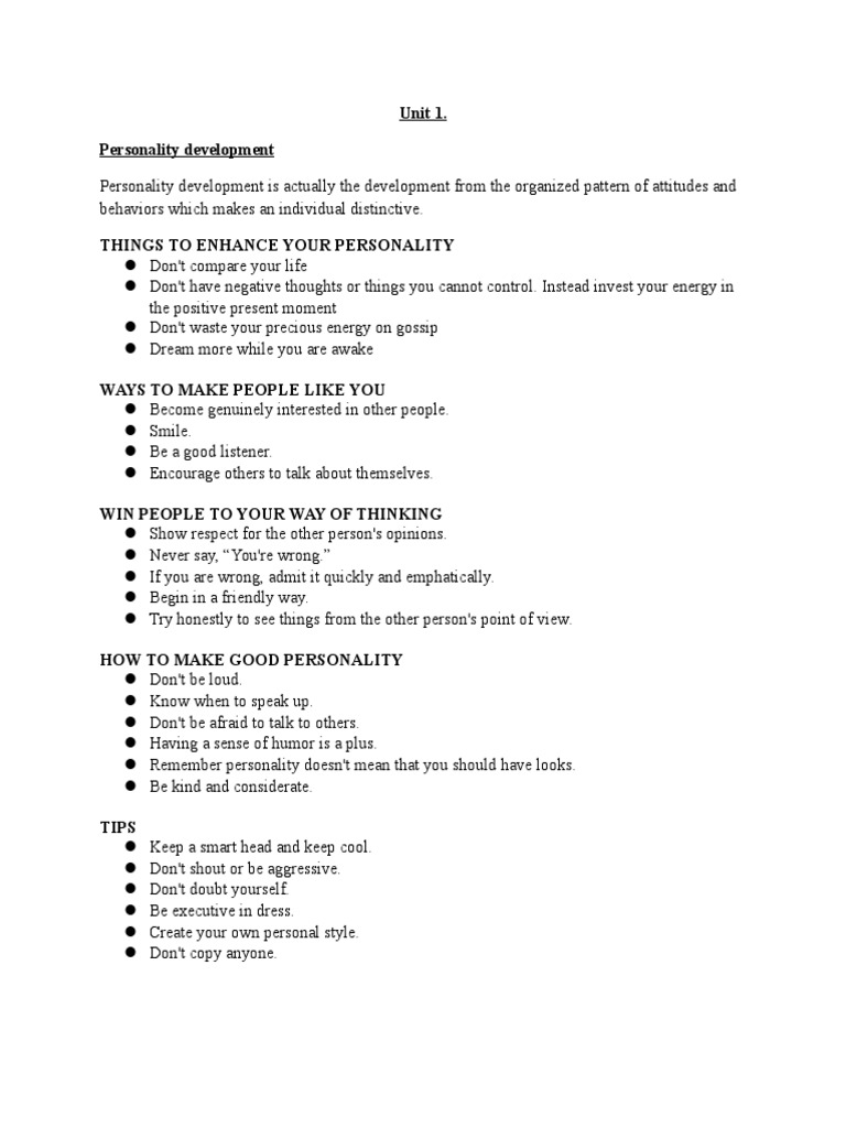 Unit 1. Personality Development | PDF | Puberty | Adolescence