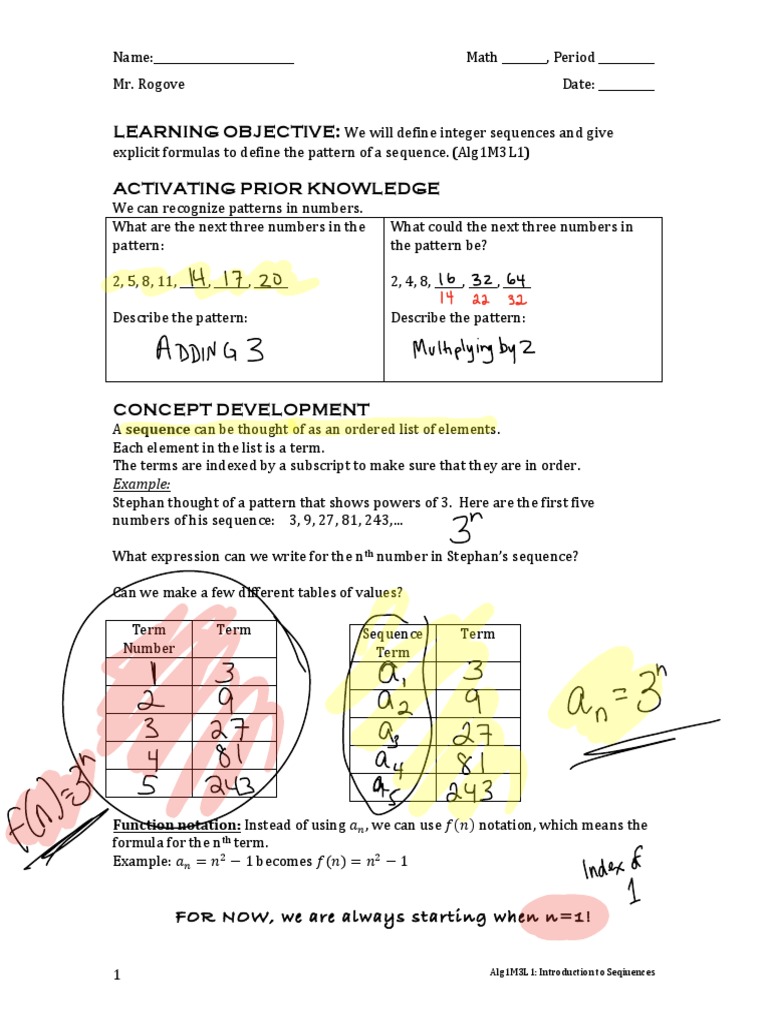 Alg1m3l1 - Introduction To Sequences 2 | PDF | Sequence | Algebra
