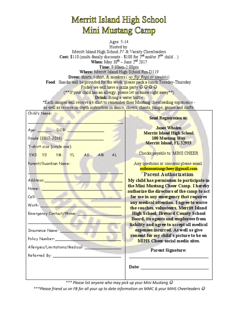 2017 Mihs Cheer Mini Camp Form Final | Download Free PDF | Cheerleading ...