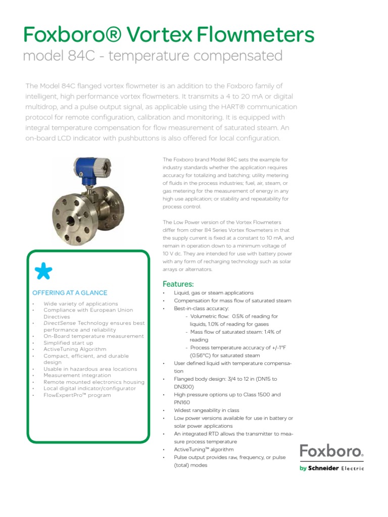 Foxboro® Vortex Flowmeters: Model 84C - Temperature Compensated | PDF | Flow Measurement ...