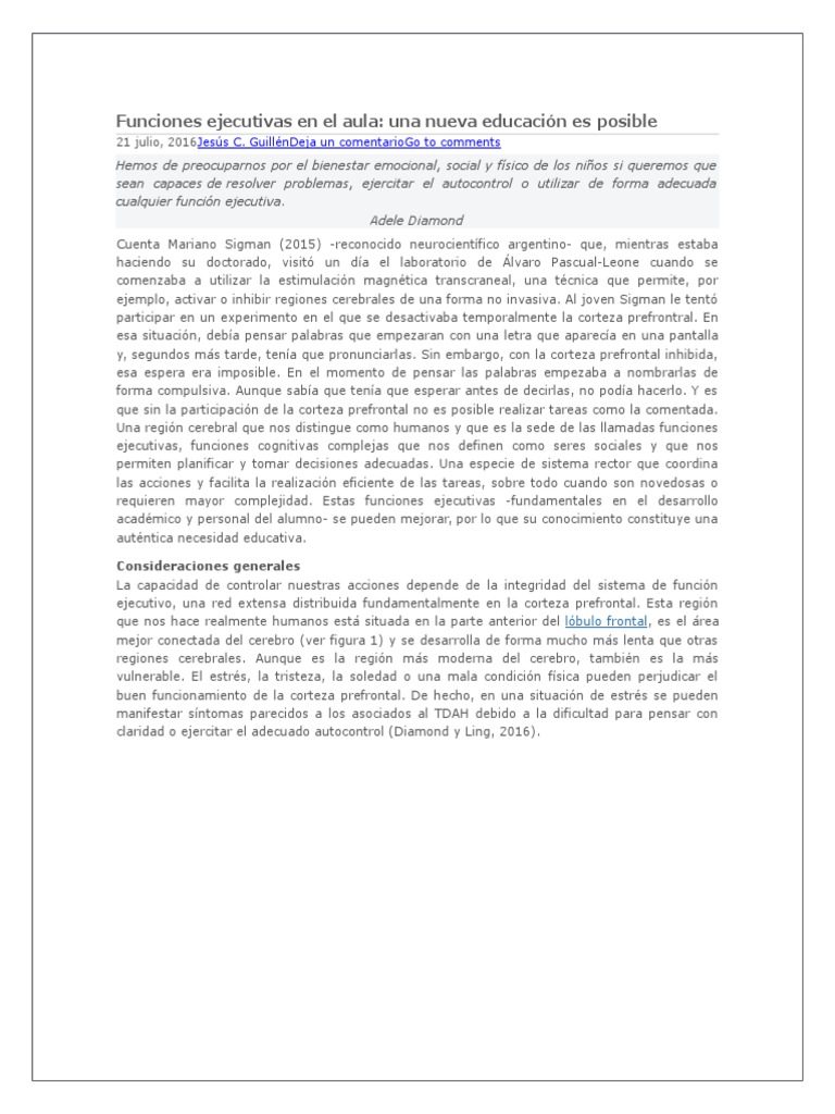 Funciones Ejecutivas en El Aula | PDF | Corteza prefrontal | Memoria