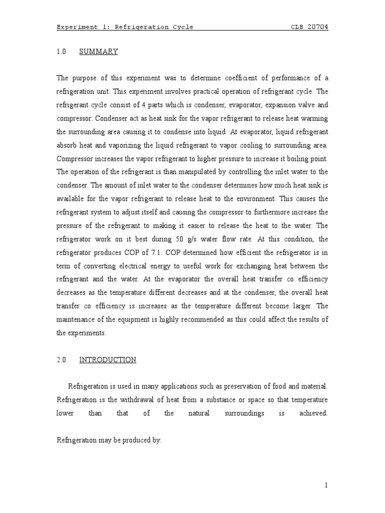 Exp 1 Refrigeration Cycle | Download Free PDF | Refrigeration | Heat Pump