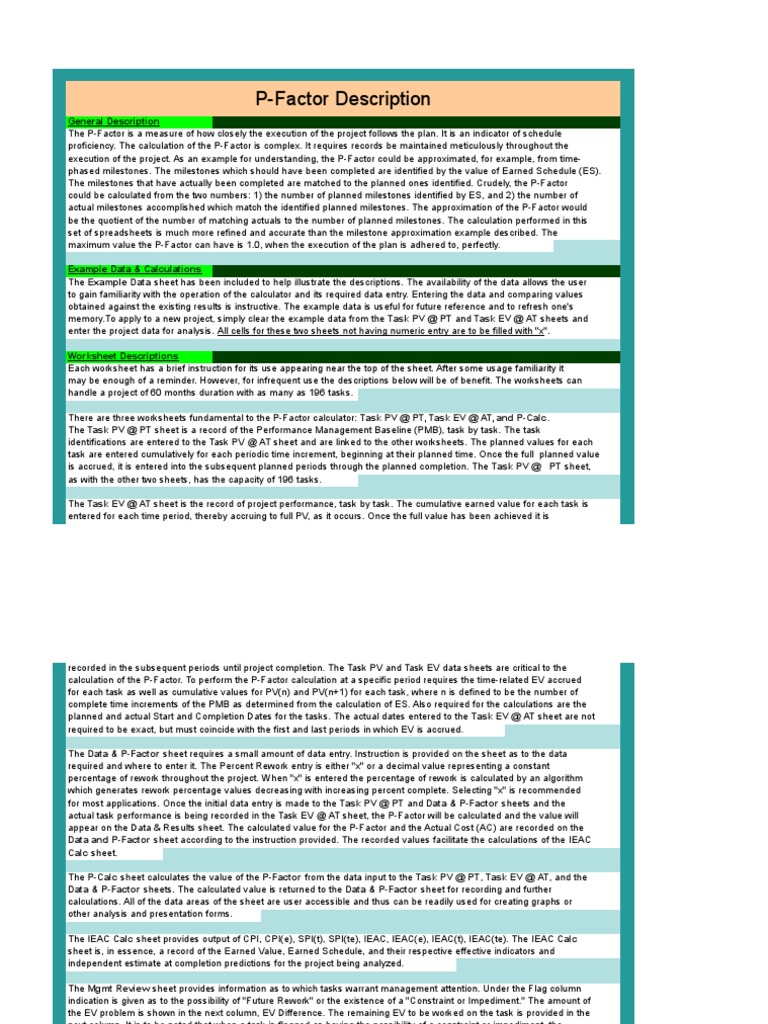 P-Factor Calculator Copyright 2005 Lipke (Example Data Included) v1b ...