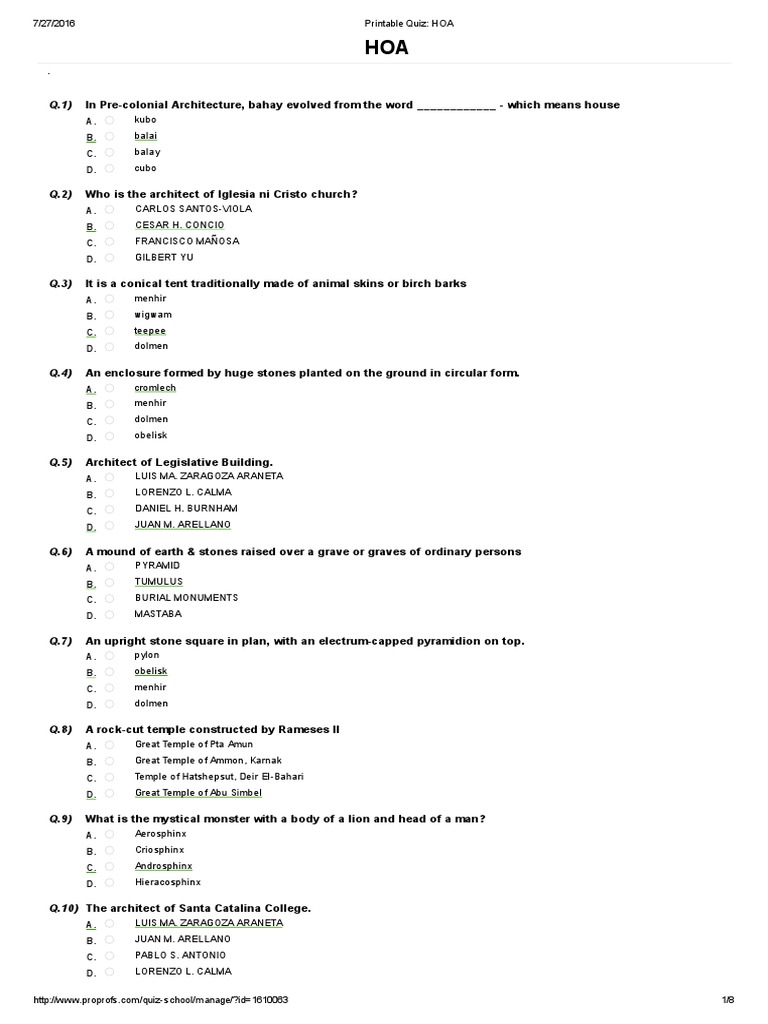 History of Architecture Quiz | PDF | Pulpit | Dome