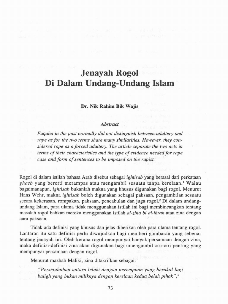 Jenayah Rogol Di Dalam Undang-Undang Islam (MS 73-80) | PDF
