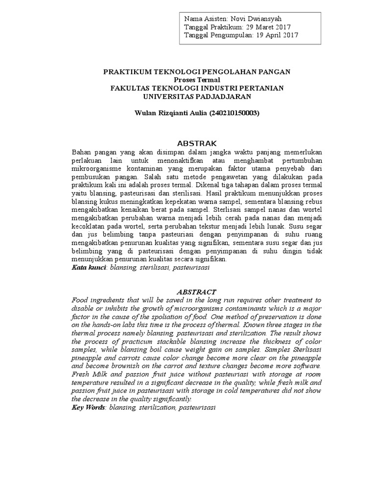 Proses Termal dalam Pengolahan Pangan | PDF