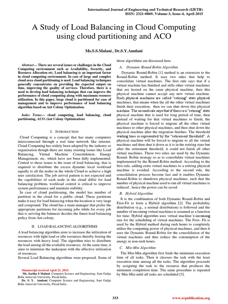 A Study of Load Balancing in Cloud Computing Using Cloud Partitioning and ACO | PDF | Load ...