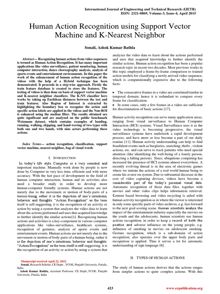 Human Action Recognition Using Support Vector Machine and K-Nearest Neighbor | PDF | Image ...