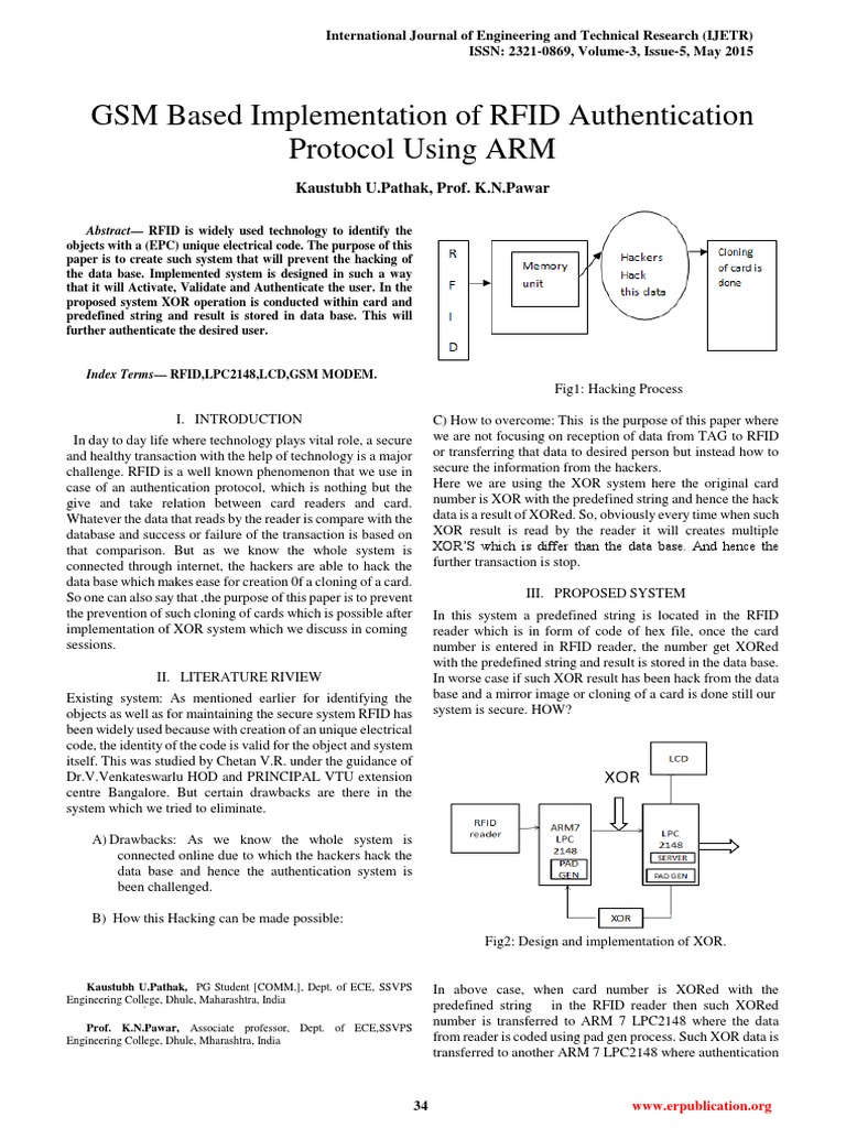 GSM Based Implementation of RFID Authentication Protocol Using ARM | PDF | Radio Frequency ...