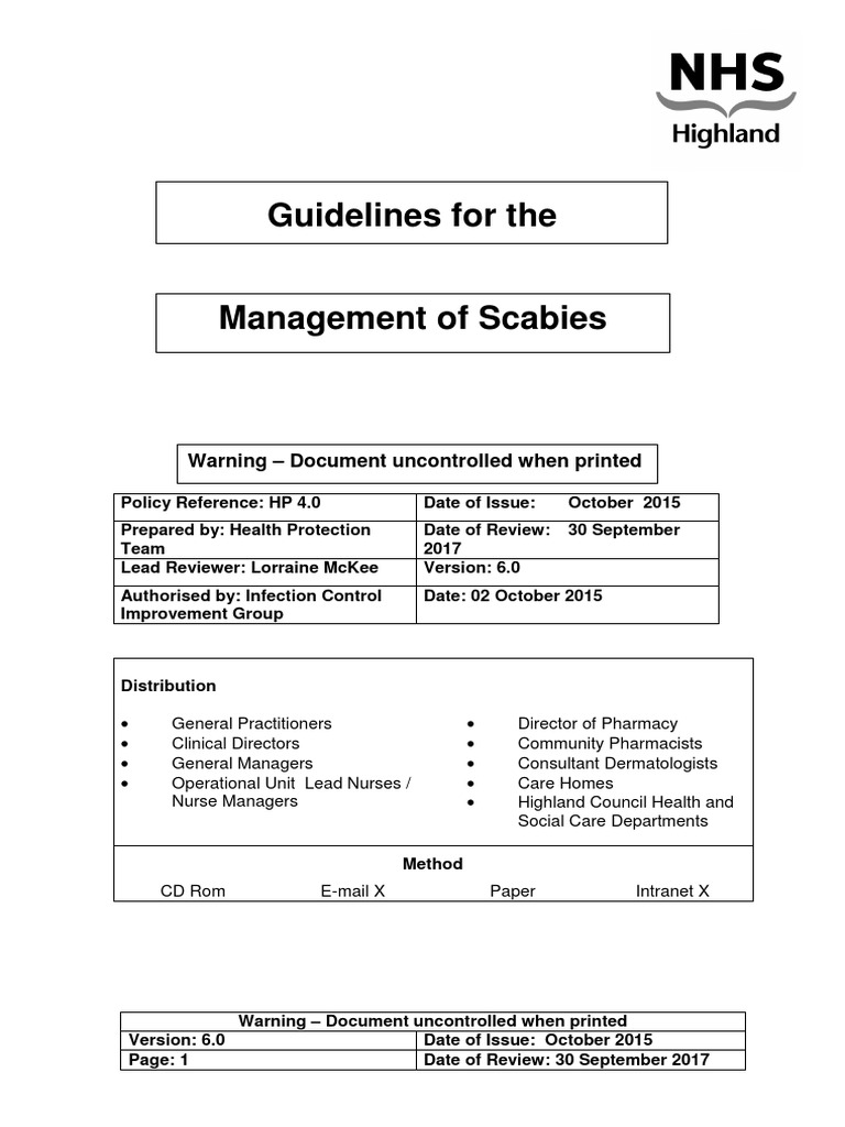 Scabies Guideline 2015 | PDF | Epidemiology | Health Care
