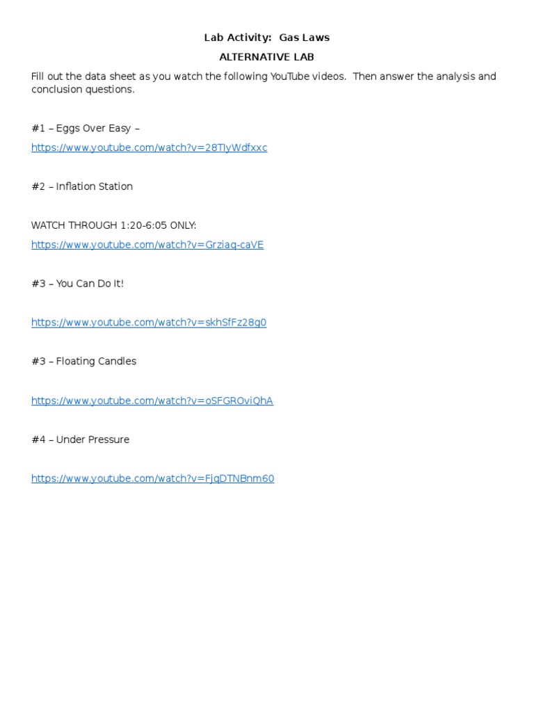 Gas Laws Lab Activity Guide | PDF | Balloon | Gases