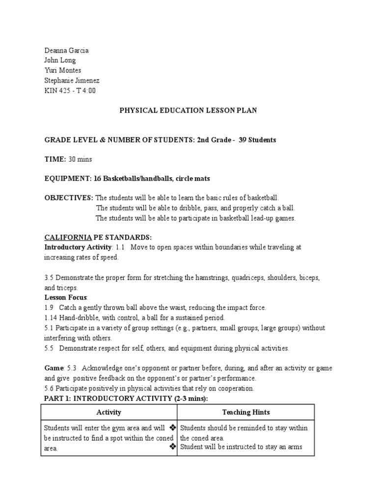 Pe Lesson Plan | PDF | Anatomical Terms Of Motion | Sports