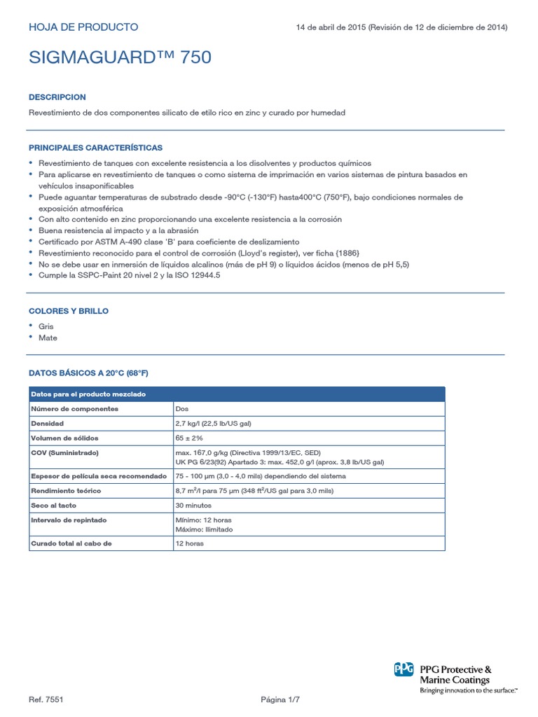 Sigmaguard 750 | PDF | Humedad | Zinc