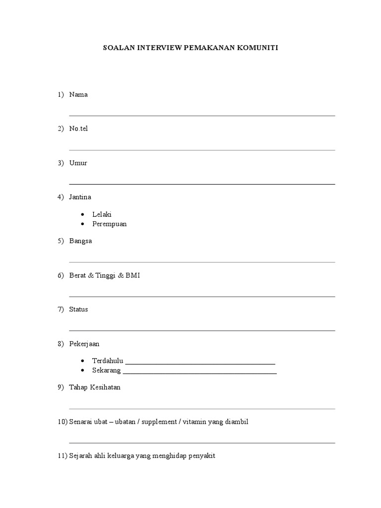 Soalan Interview Pemakanan Komuniti | PDF