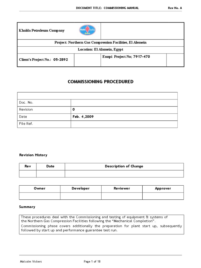 Commissioning Procedure of Northern Gas Compression Facilities | PDF ...