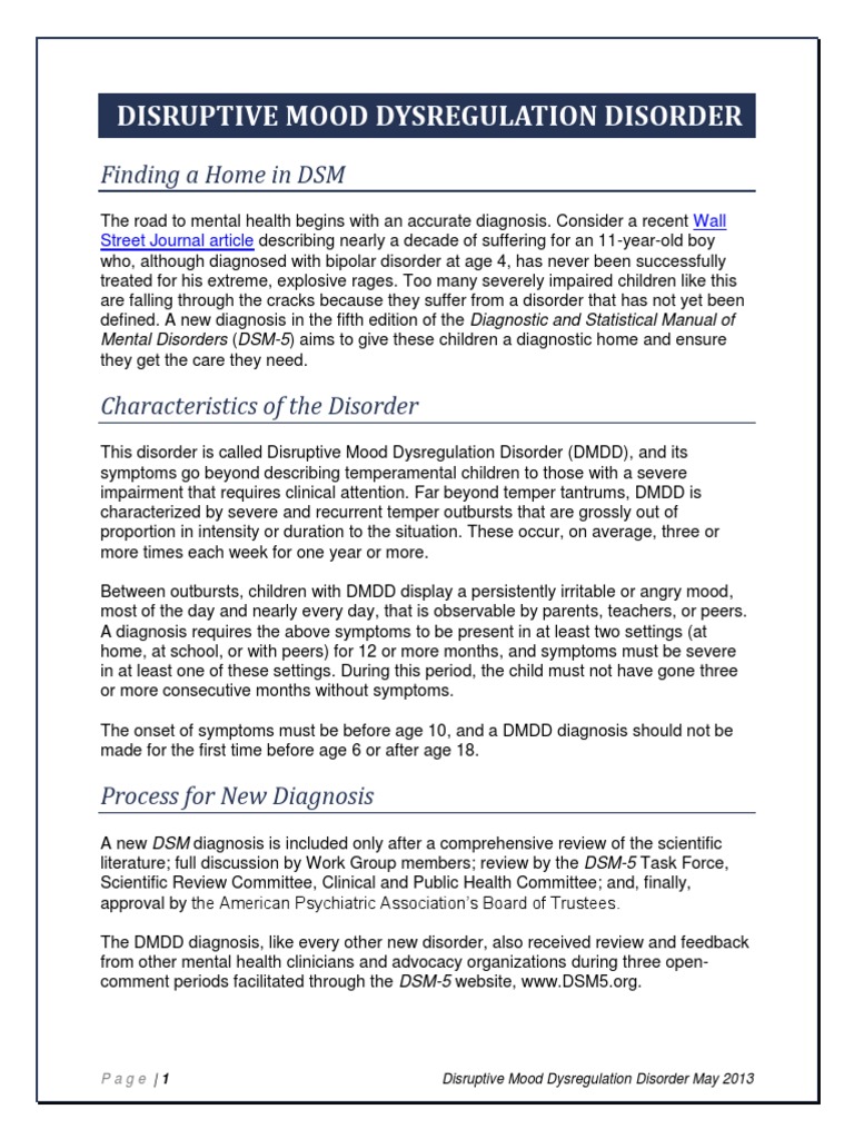 Disruptive Mood Dysregulation Disorder Fact Sheet PDF | PDF | Self ...