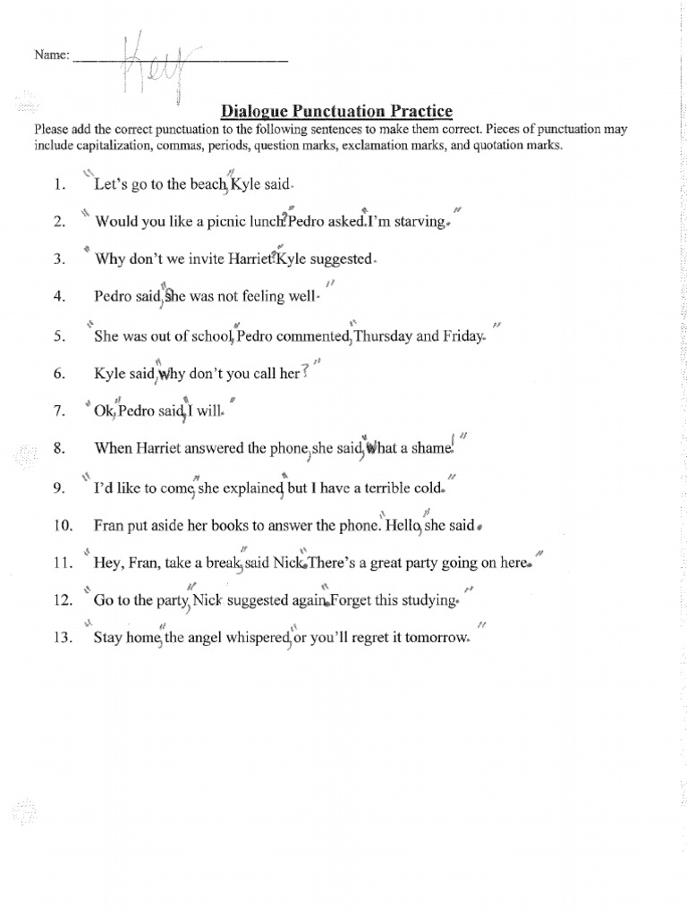 Punctuation Dialogue Worksheet Grammar Practice Worksheet On