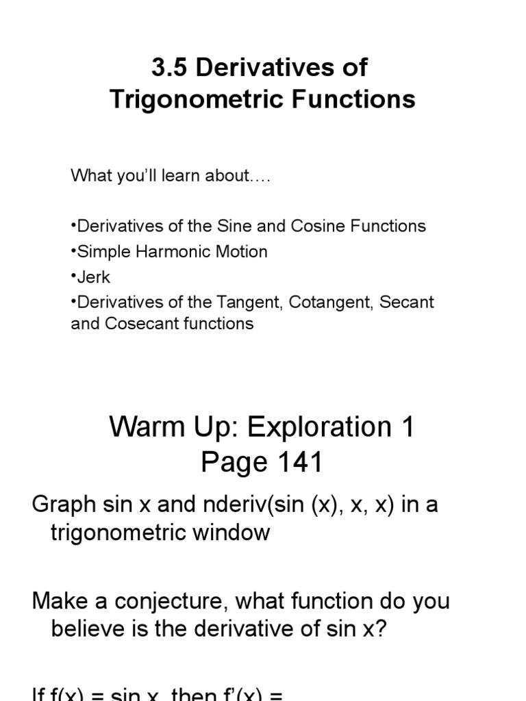 Lesson 3 5 Derivatives Of Trigonometric Functions Pdf Trigonometric Functions Sine