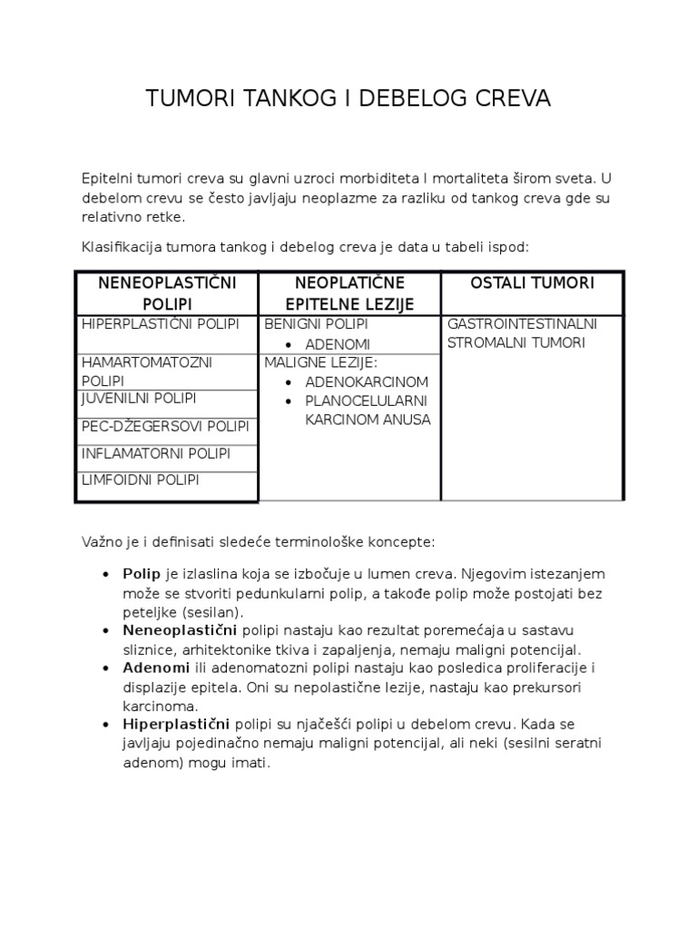 Tumori Tankog I Debelog Creva | PDF