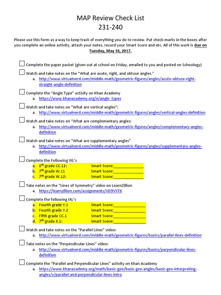 Map Review Check List 231-240-Teacher Version | PDF