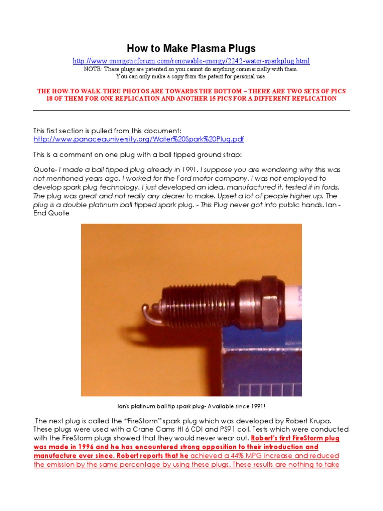 DIY Plasma Spark Plug Guide | PDF