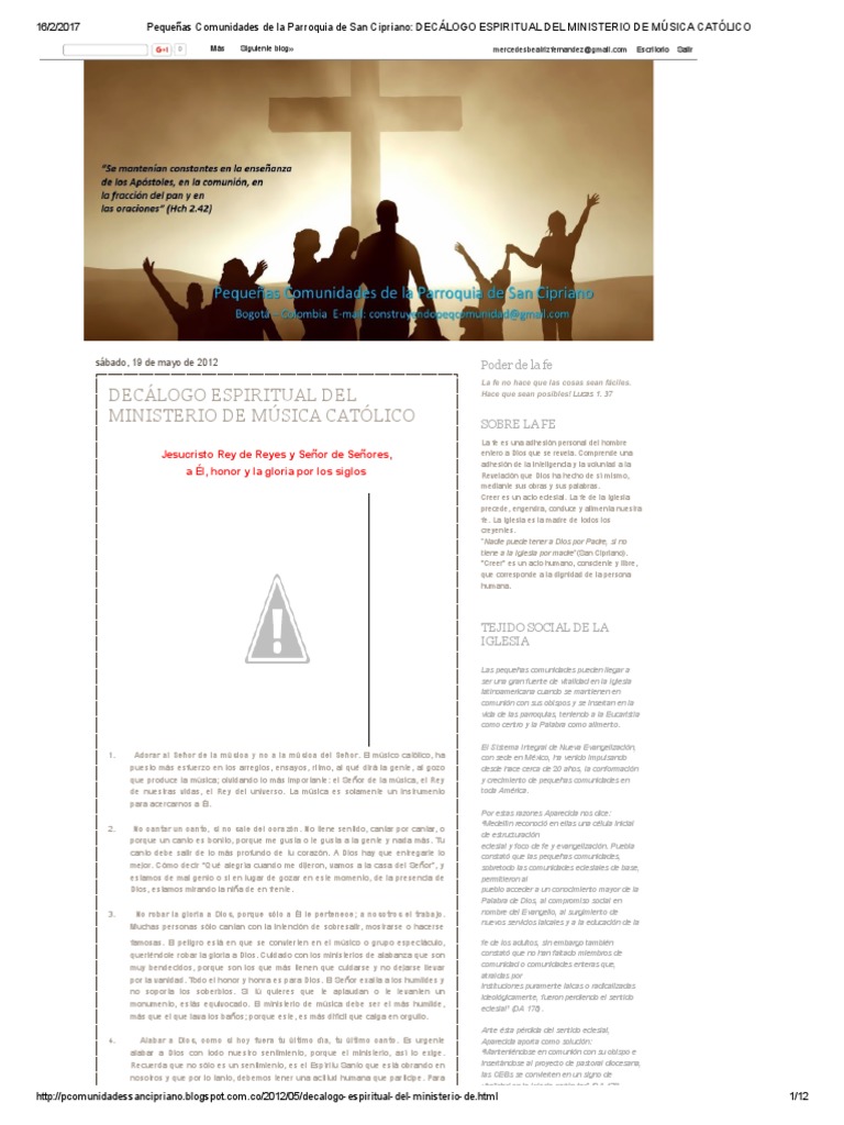 Decálogo Espiritual Del Ministerio de Música Católico | PDF | Fe ...