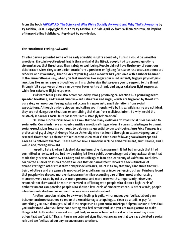 Excerpt From "Awkward" by Ty Tashiro | PDF | Emotions | Shame