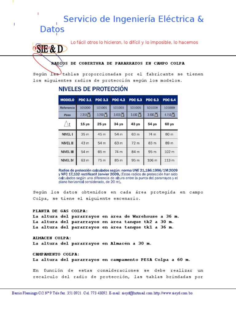 Calculo de Area de Cobertura de Pararrayos - Colpa | PDF | Science | Física
