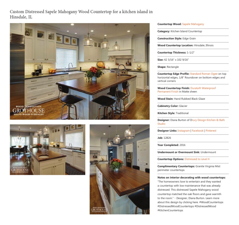 Custom Distressed Sapele Mahogany Wood Countertop For A Kitchen Island ...