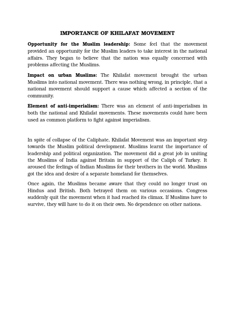 Importance of Khilafat Movement | PDF | Caliphate | Religion And Belief
