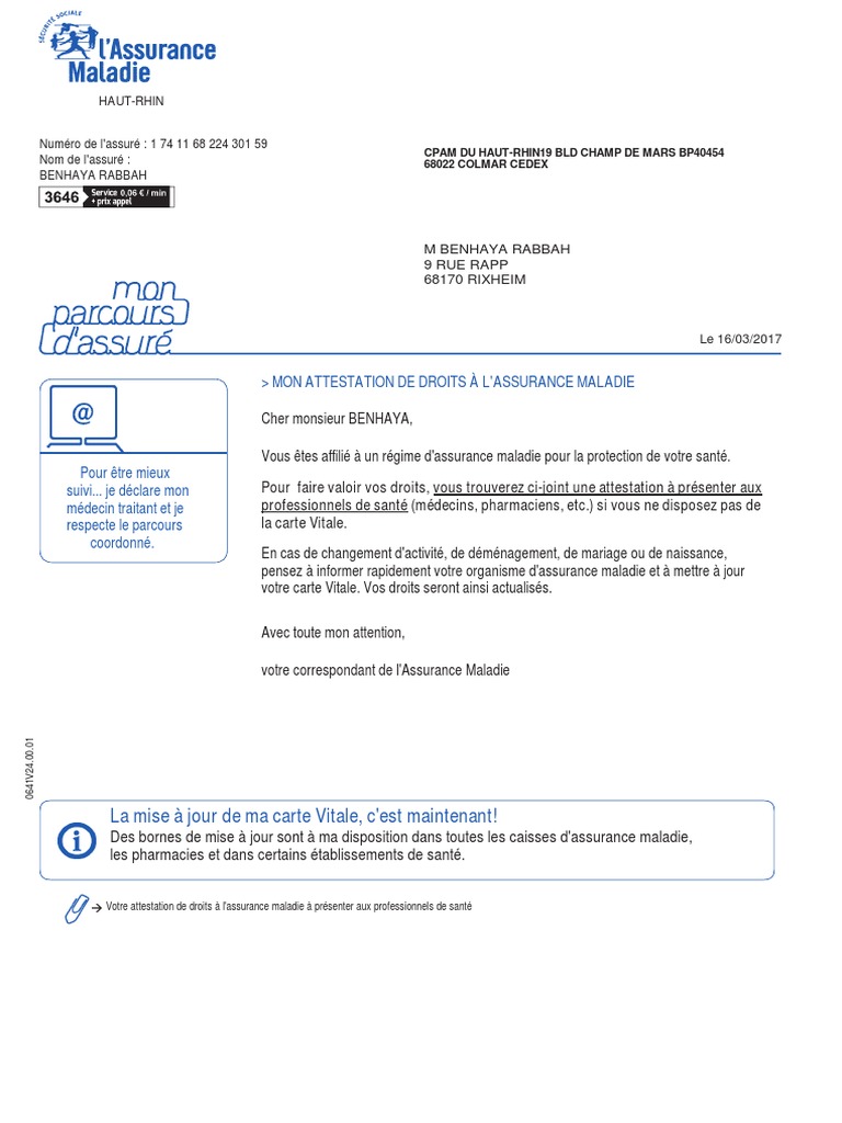 Attestation de droits à l'assurance maladie | PDF | Soins de santé du ...