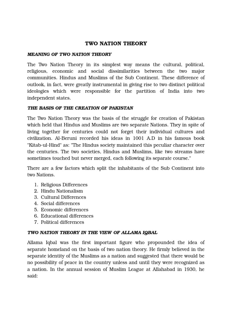 Two Nation Theory | PDF | Two Nation Theory | Hindu