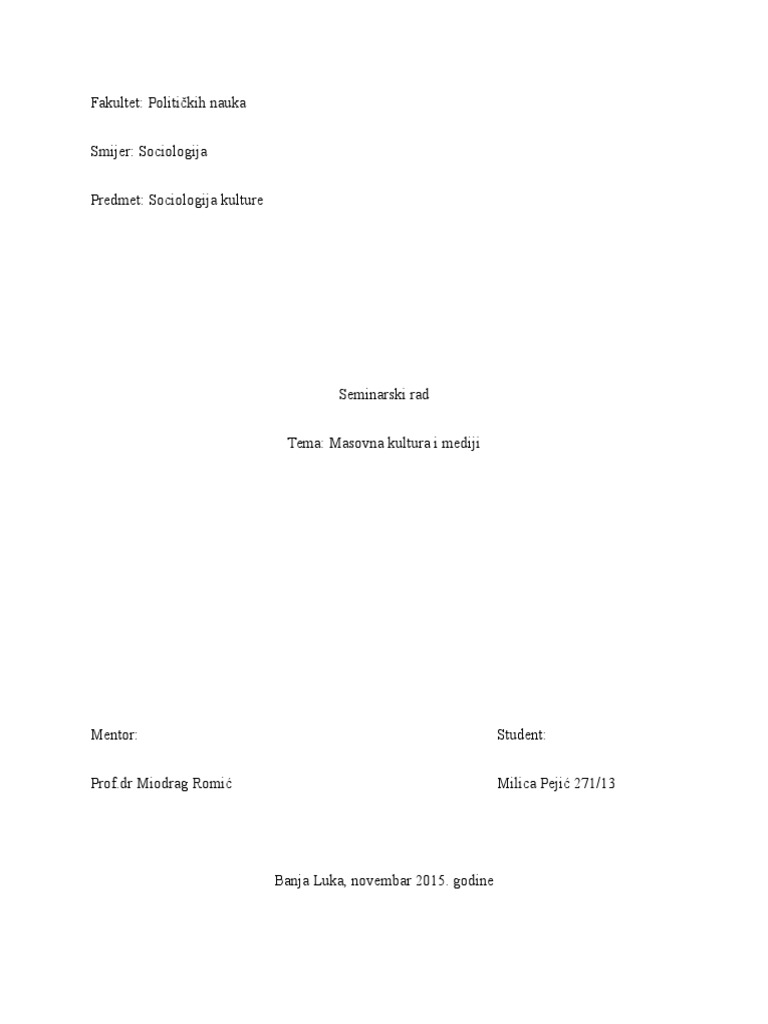 Masovna Kultura I Mediji | PDF