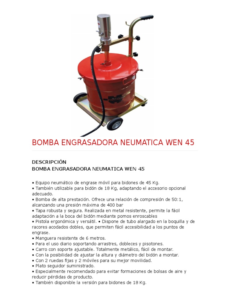 Bomba Engrasadora Neumatica Wen 45 | PDF | Pistola | Bomba