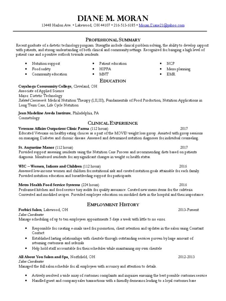 Diane 2017 Resume Update PDF | PDF | Wic | Nutrition