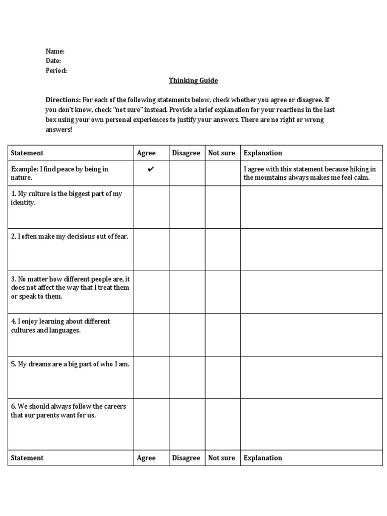Thinking Guide Directions | PDF