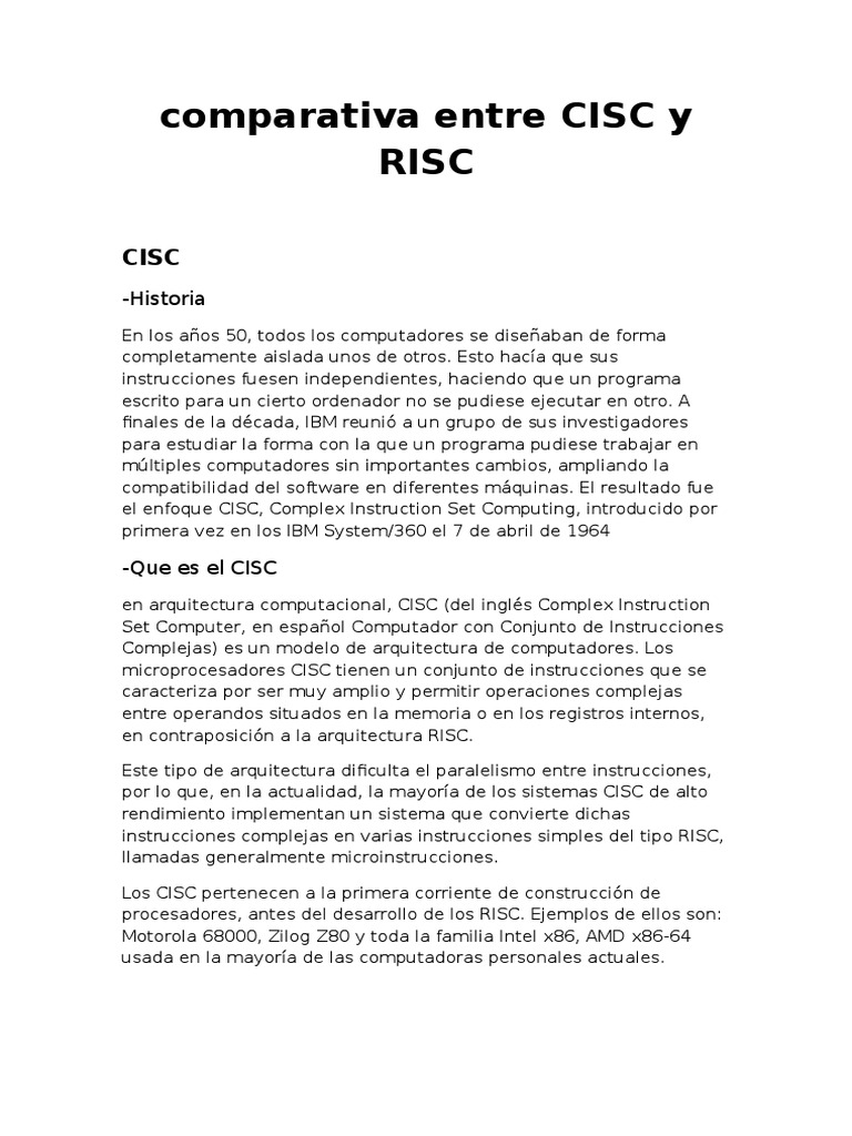 Comparativa Entre CISC y RISC | PDF | Conjunto de instrucciones ...