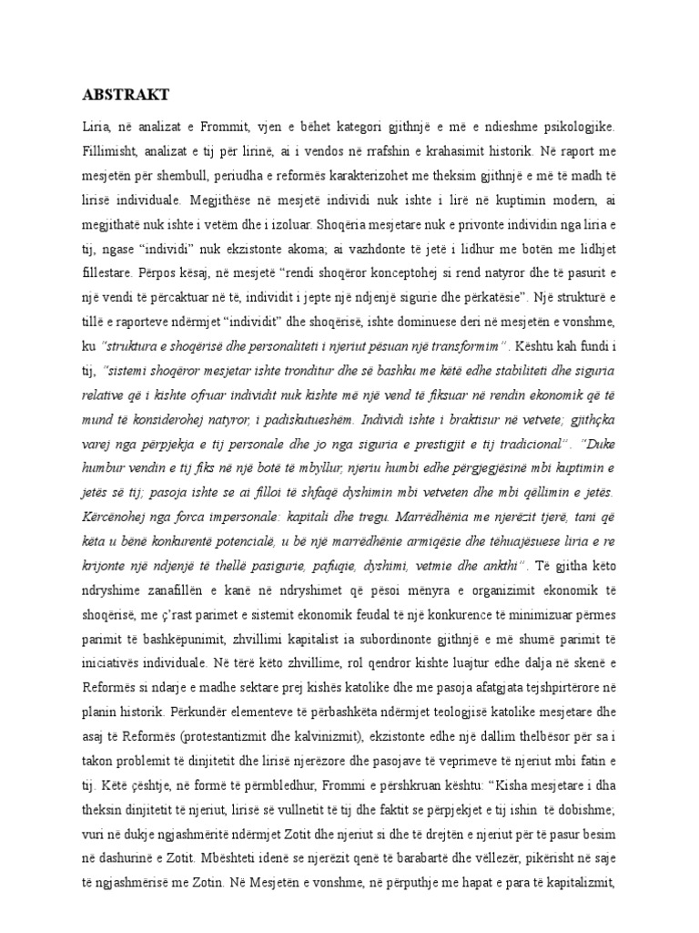 TEME DIPLOME MASTER - Koncepti I Lirisë Dhe Konformizmit Tek Fromm | PDF