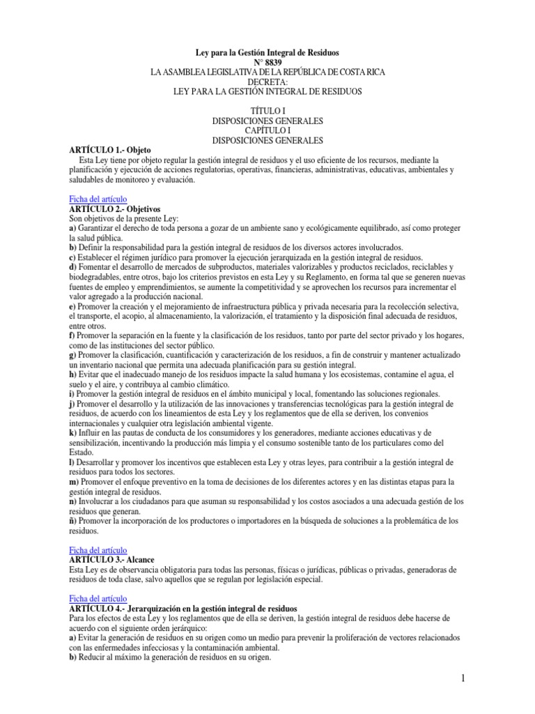 Ley 8839 de Gestión Integral de Residuos. | PDF | Gestión de residuos | Residuos