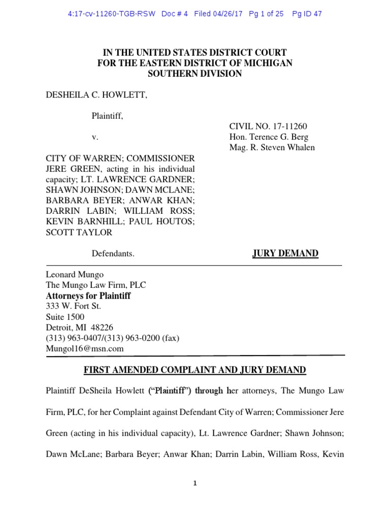 Howlett First Amended Complaint | Civil Rights Act Of 1964 | Damages