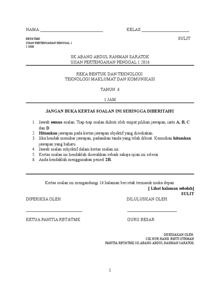 RBT Tahun 6 PPT 2017 | PDF