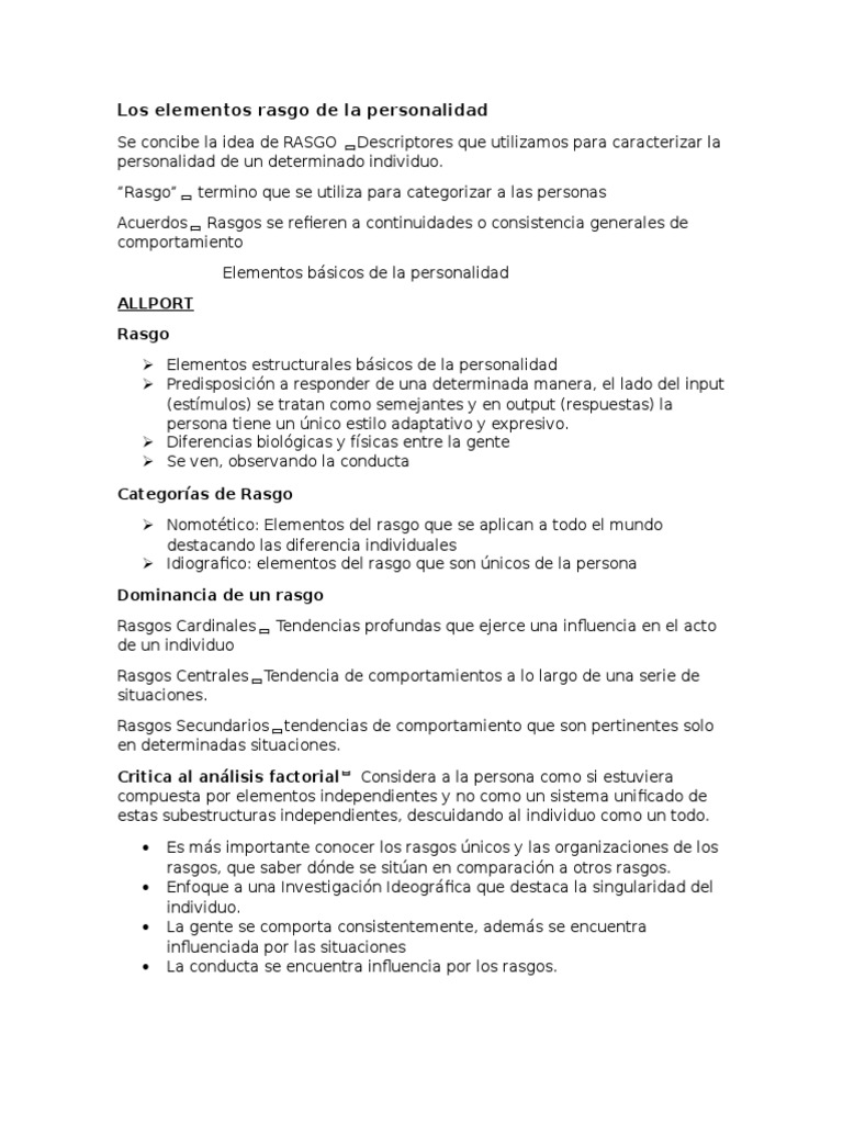 Análisis de Rasgos de Personalidad | PDF | Comportamiento | Evolución