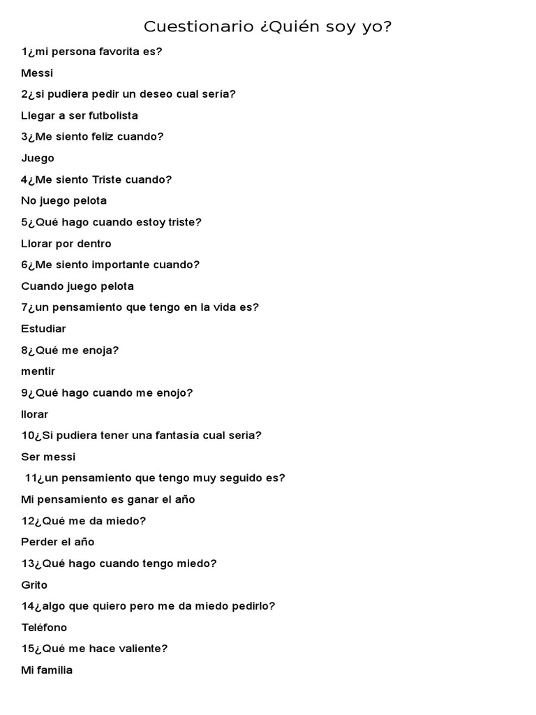 Cuestionario Quién Soy Yo | Ocio