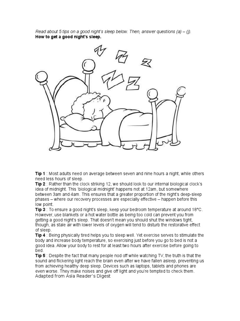Read About 5 Tips On A Good Night's Sleep Below. Then, Answer Questions ...