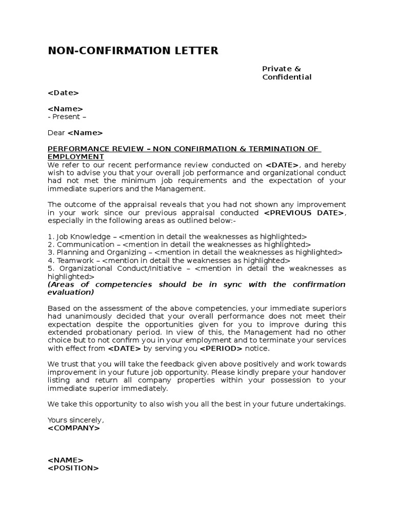 Non Confirmation Letter | Performance Appraisal | Organizational Behavior