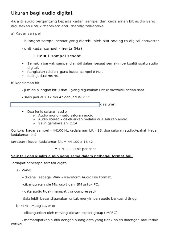 Ukuran Bagi Audio Digital | PDF