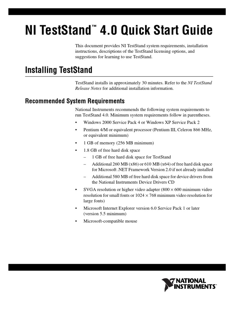 NI TestStand 4.0 Quick Start Guide | PDF | Microsoft Visual Studio ...